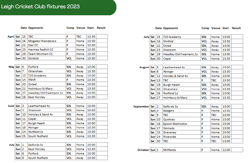 Teams - Leigh Cricket Club, Surrey